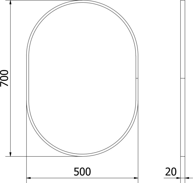 Mexen Loft, oválné koupelnové zrcadlo 70 x 50 cm, barva rámu černá matná, 9851-070-050-000-70