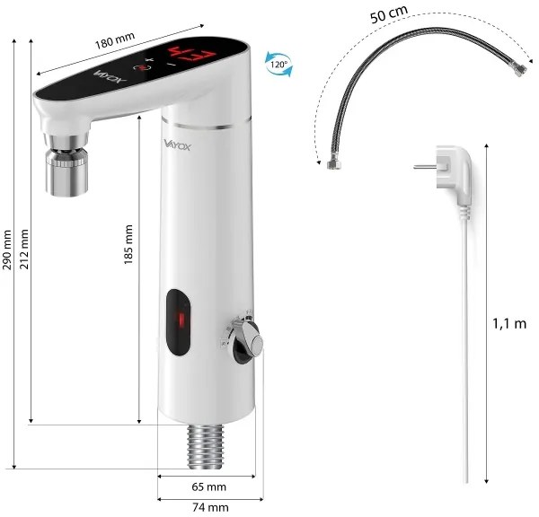 Dotykový průtokový ohřívač vody se senzorem a LED displejem 3000W/230V IPX4 bílá