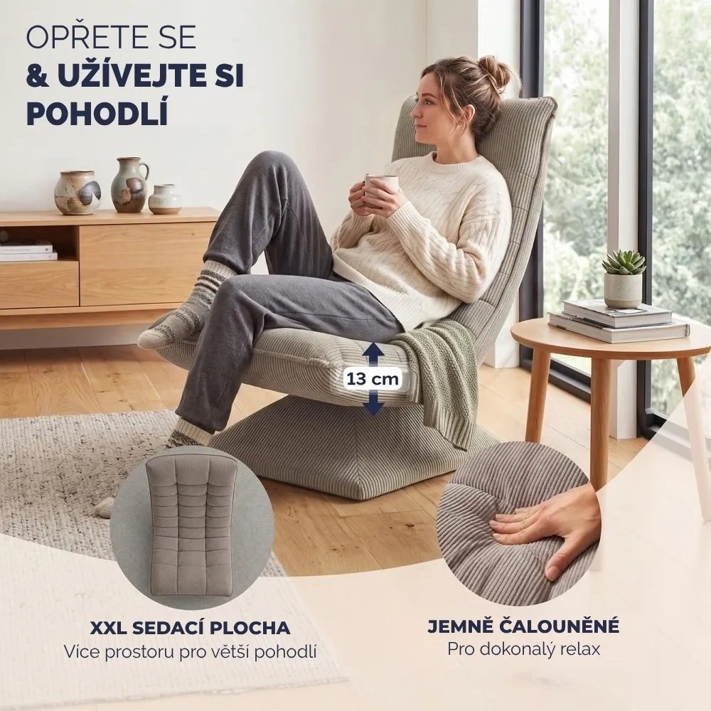 Lenoška ABERDEEN CORD, žebrovaný potah, 87×60×105 cm, šedohnědá (taupe) Casaria