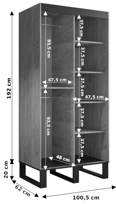 Šatní skříň 100 cm Lennox (dub craft zlatý + černá). 1063547