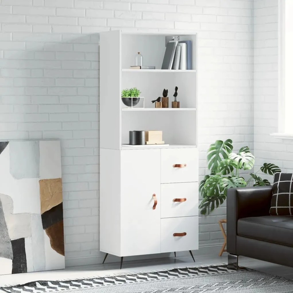 Fionshop 263888808 Skříň highboard bílá 69,5 x 34 x 180 cm kompozitní dře