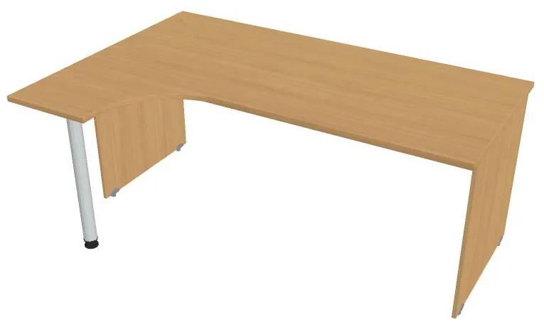 HOBIS Rohový kancelářský psací stůl UNI, kovová noha, 1800 x 1200 mm, pravý, buk