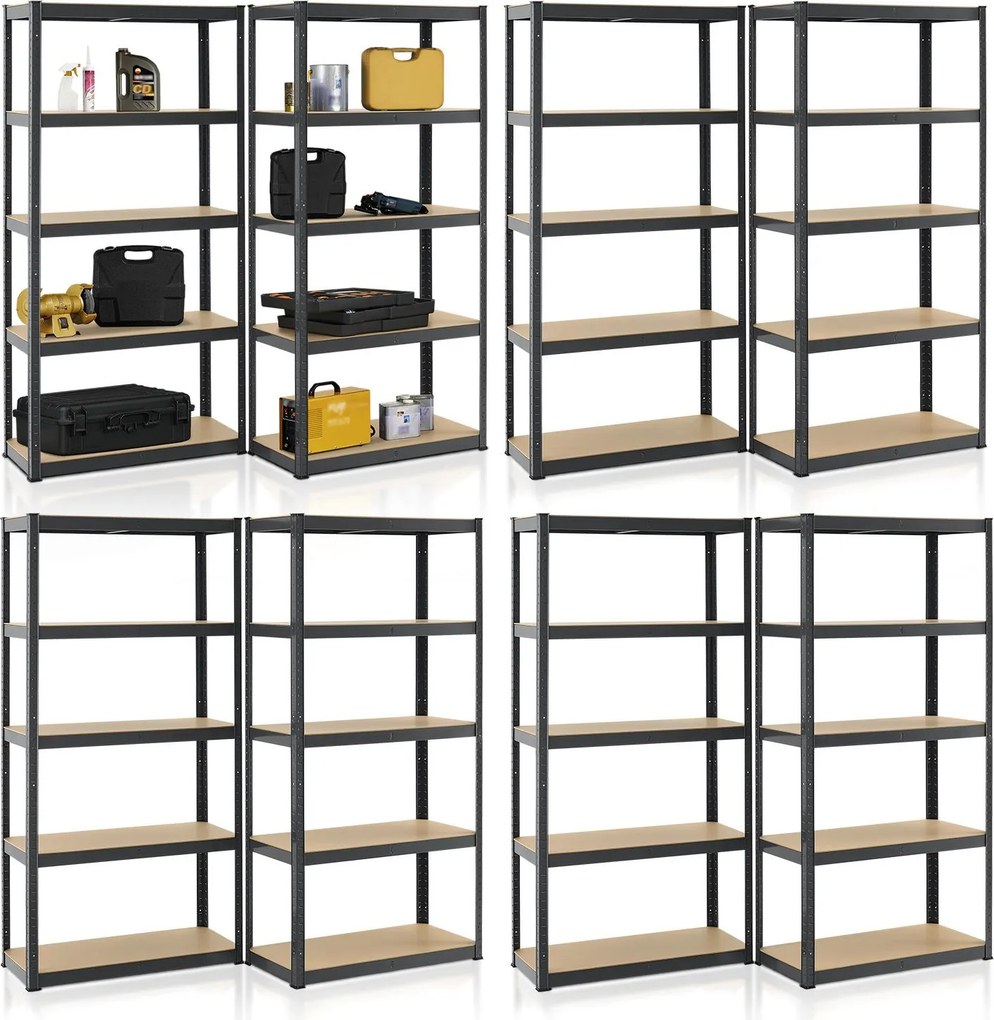 Juskys Sada kovových regálů Basic 180 × 90 × 40 cm Barva: šedá, Velikost sady: 8 ks