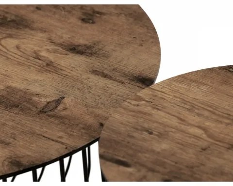 Konfereční stolky set 60x34 37x39 dekor staré dřevo kovová drátěná podnož černý mat AF-3007 OLW