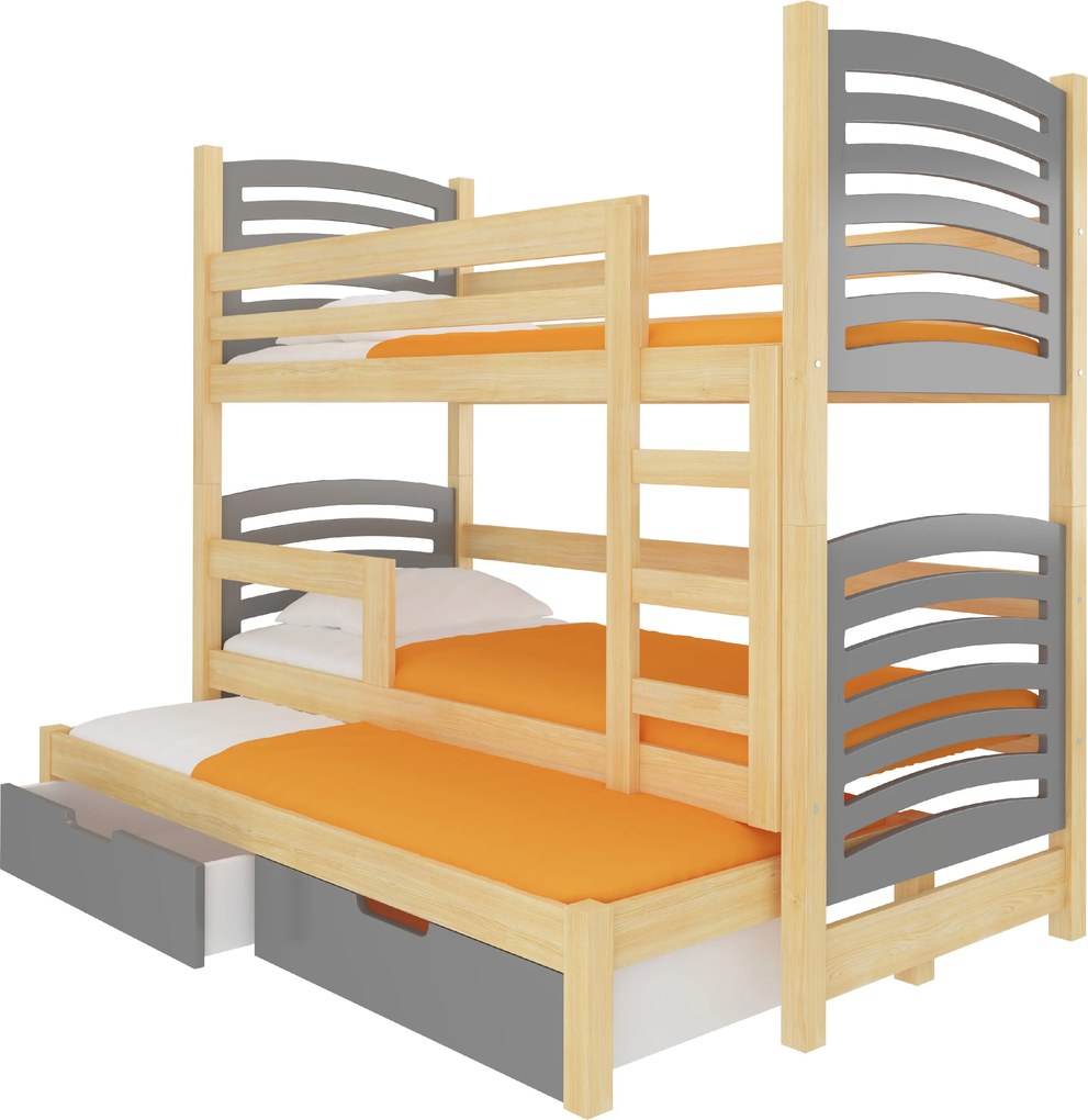 ADRK Furniture Patrová postel pro tři osoby s matracemi SORIA CH-Sor-PIN+GRA-D056