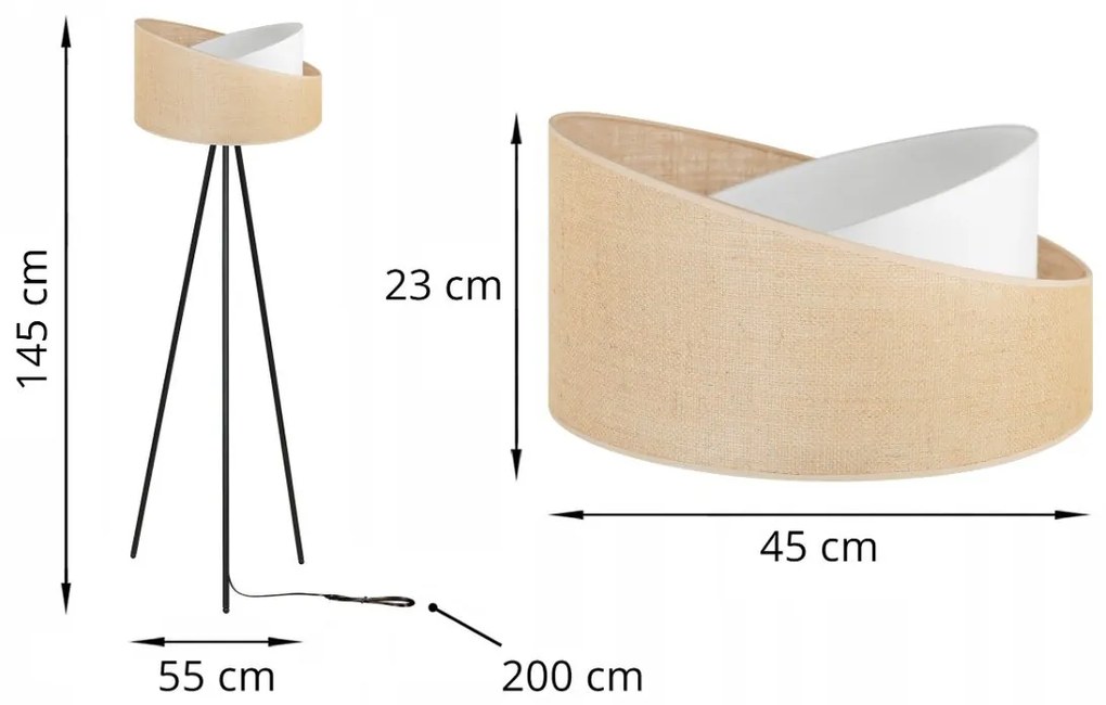 Stojací lampa Juta, 1x jutové/bílé textilní stínítko, (výběr ze 2 barev konstrukce), m