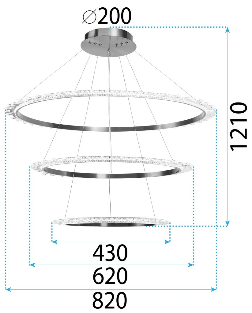 Toolight Závěsné designové osvětlení CRYSTAL LED + dálkové ovládání APP1609-3C Gold