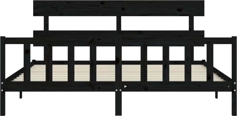 Rám postele s čelem černý 200 x 200 cm masivní dřevo 3193295