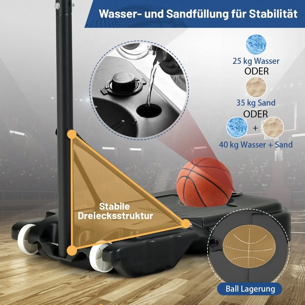 Costway Basketbalový stojan 90/158-210 cm výškově nastavitelný – modrý