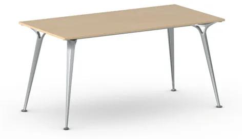 Kancelářský stůl PRIMO ALFA, šedostříbrná podnož, 1600 x 800 mm, dub přírodní