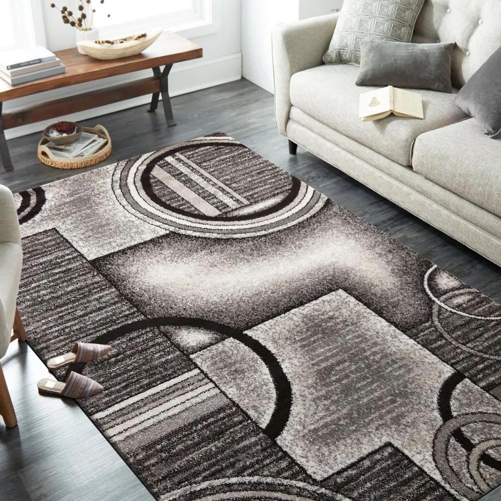 Moderní koberec s motivem kruhů šedé barvy Šířka: 240 cm | Délka: 330 cm