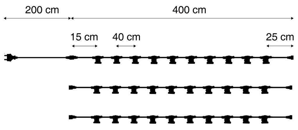 Propojitelné černé girlandové osvětlení se zástrčkou 14m 30 světel IP44 - Lubber