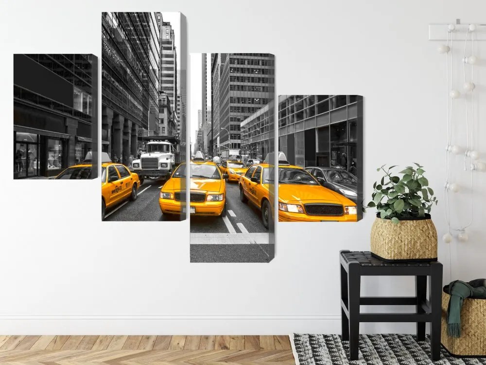 Vícedílný obraz Žluté Taxíky V New Yorku Nedostatek Nedostatek Přírodní plátno 120x75