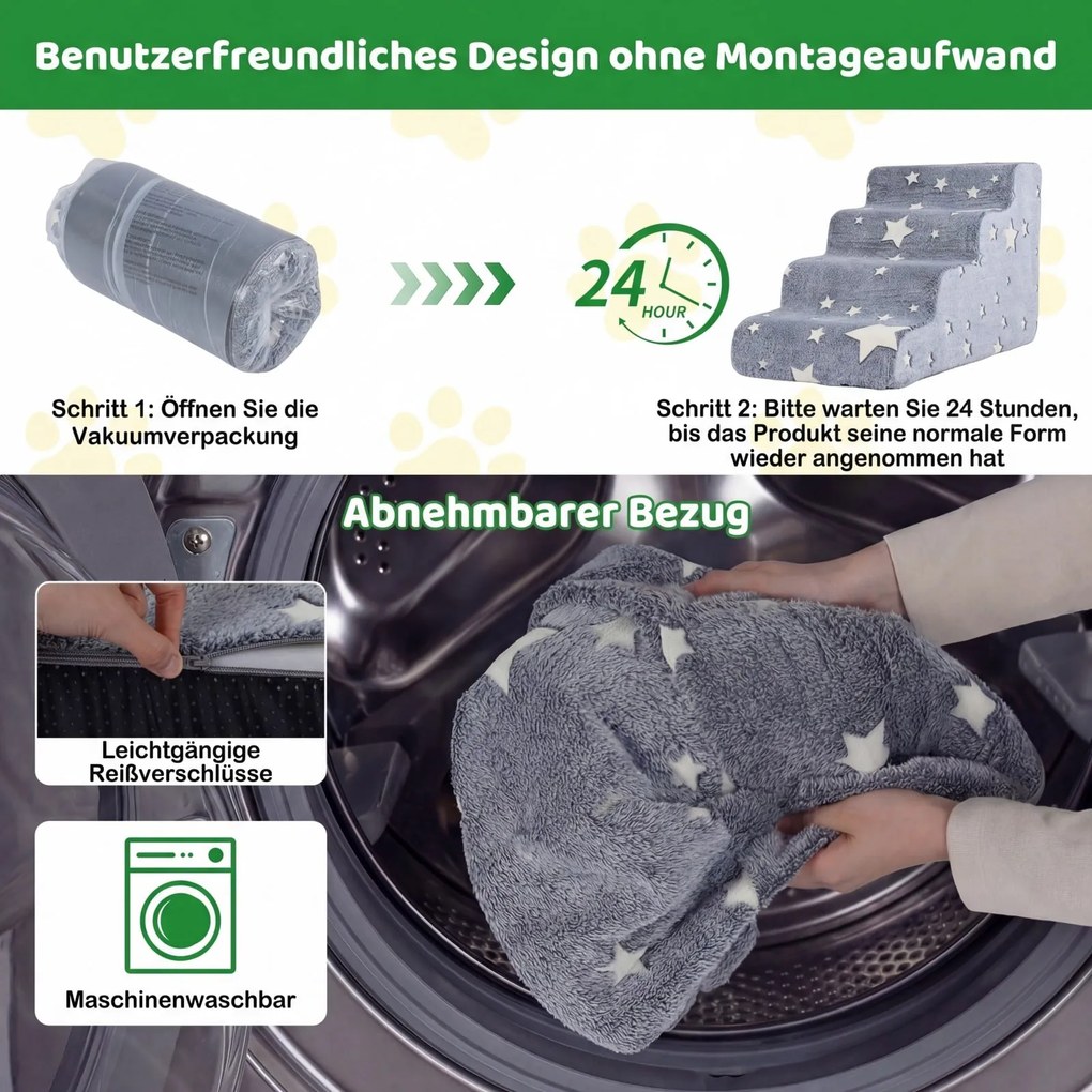 Costway 4-Step Luminous Foam Schody s omyvatelným flanelovým potahem Schodiště