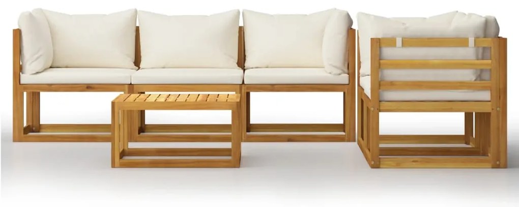 vidaXL 3057641 Marketos 6 Piece Garden Lounge Set with Cushion Cream Solid Acacia Wood (2x311853+311859)