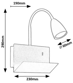 Rabalux 71089 - Nástěnná lampa s poličkou TACITO 1xGU10/25W/230V černá