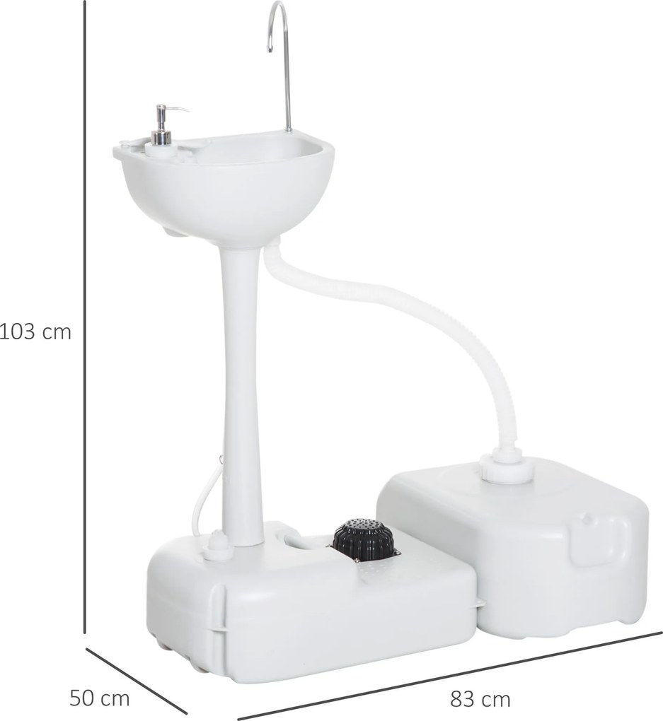 Outsunny Kempingové umyvadlo 17L Ruční umyvadlo se sběračem odpadní vody Dřez s dávkovačem HDPE šedý 83x50x103 cm pro venkovní použití |