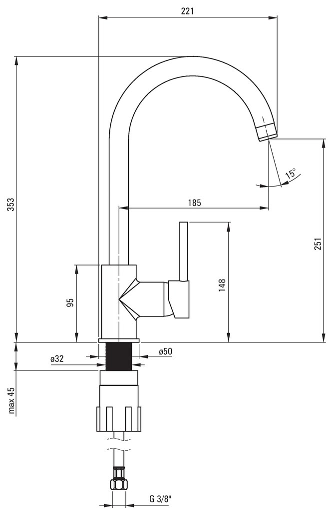 Deante Milin, dřezová baterie s ramenem ve tvaru "U", černá, BEU_B62M