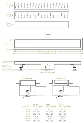 Laveo Plado, sprchový odtok 80 cm, ocelová, LAV-COV_280D