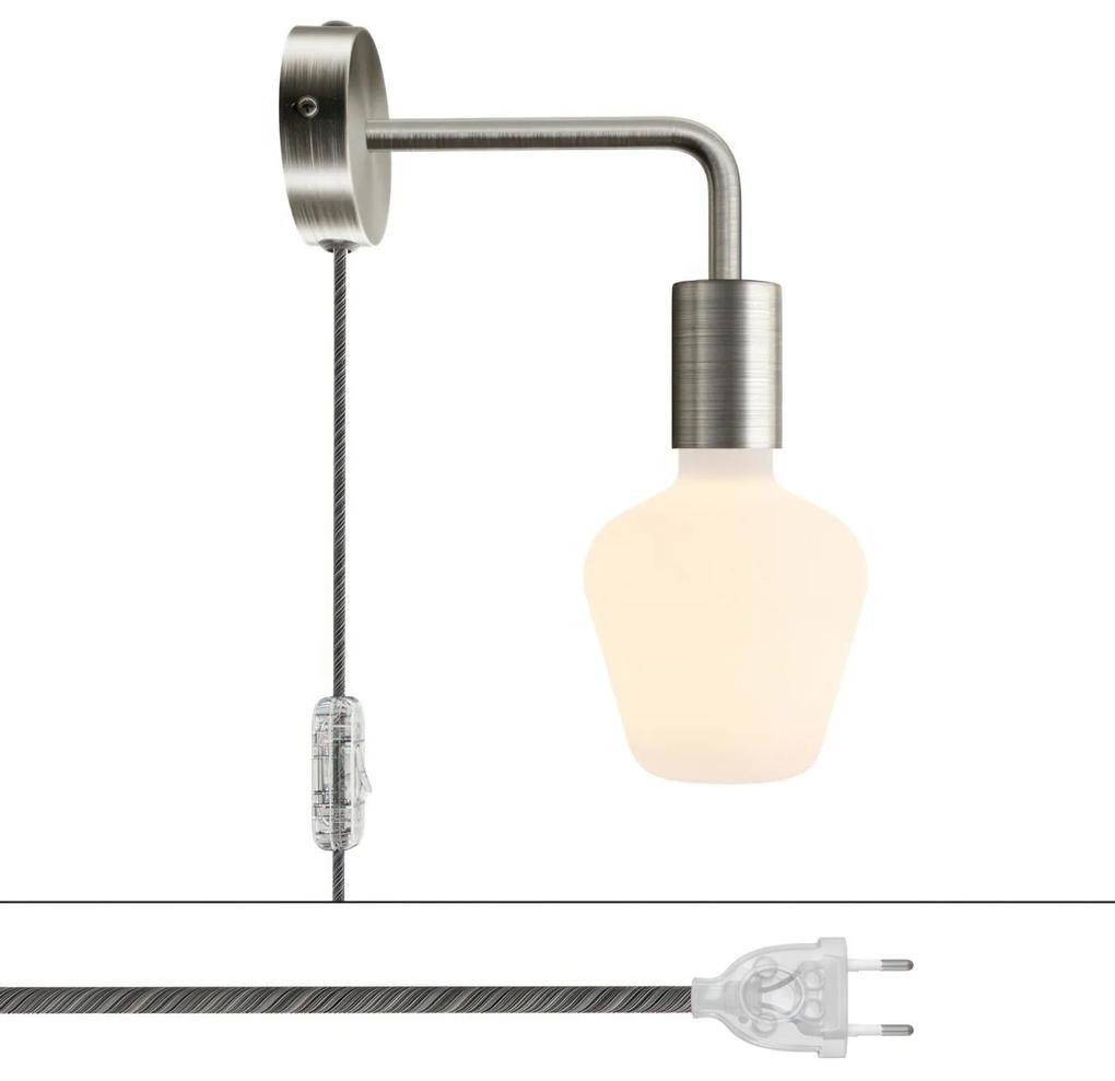 creative cables Spostaluce, nástěnná kovová lampa s prodloužením do tvaru l s vypínačem a zástrčkou Barva: Černá