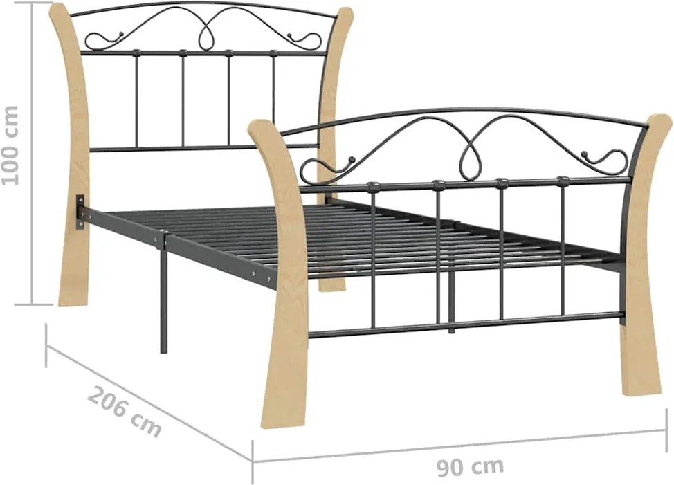Rám postele černý kov 90 x 200 cm 324883