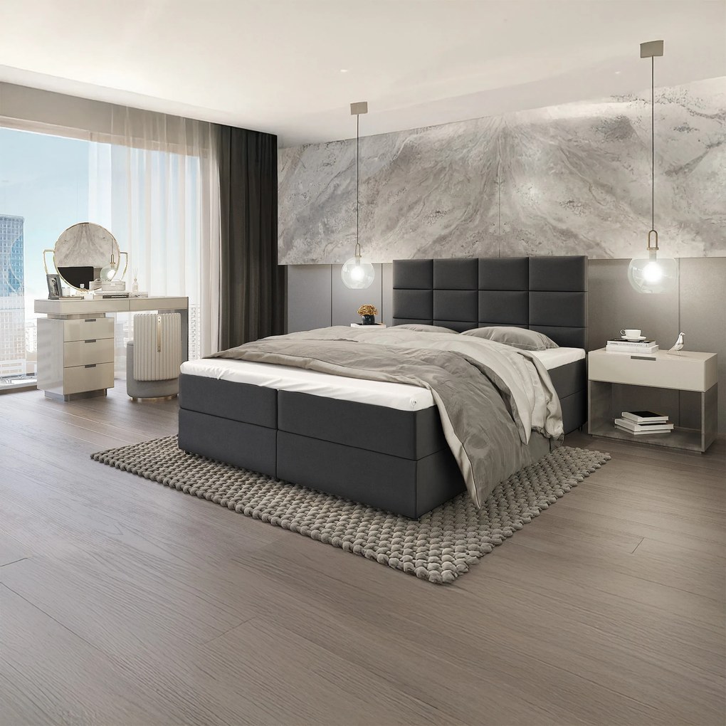 SFAB Kontinentální čalouněná postel MERCURY (160x200 cm) Barva látky: Černá (Riviera 100)