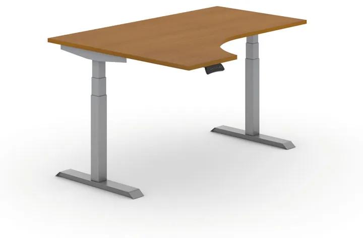 Výškově nastavitelný stůl PRIMO ADAPT, elektrický, 1600x1200X625-1275 mm, ergonomický levý, třešeň, šedá podnož
