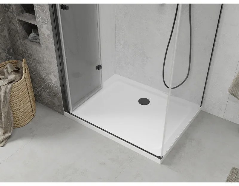 Mexen Lima, sprchový kout se skládacími dveřmi 100 (dveře) x 70 (stěna) cm, 6mm čiré sklo, černý profil + slim sprchová vanička bílá s černým sifonem, 856-100-070-70-00-4010B