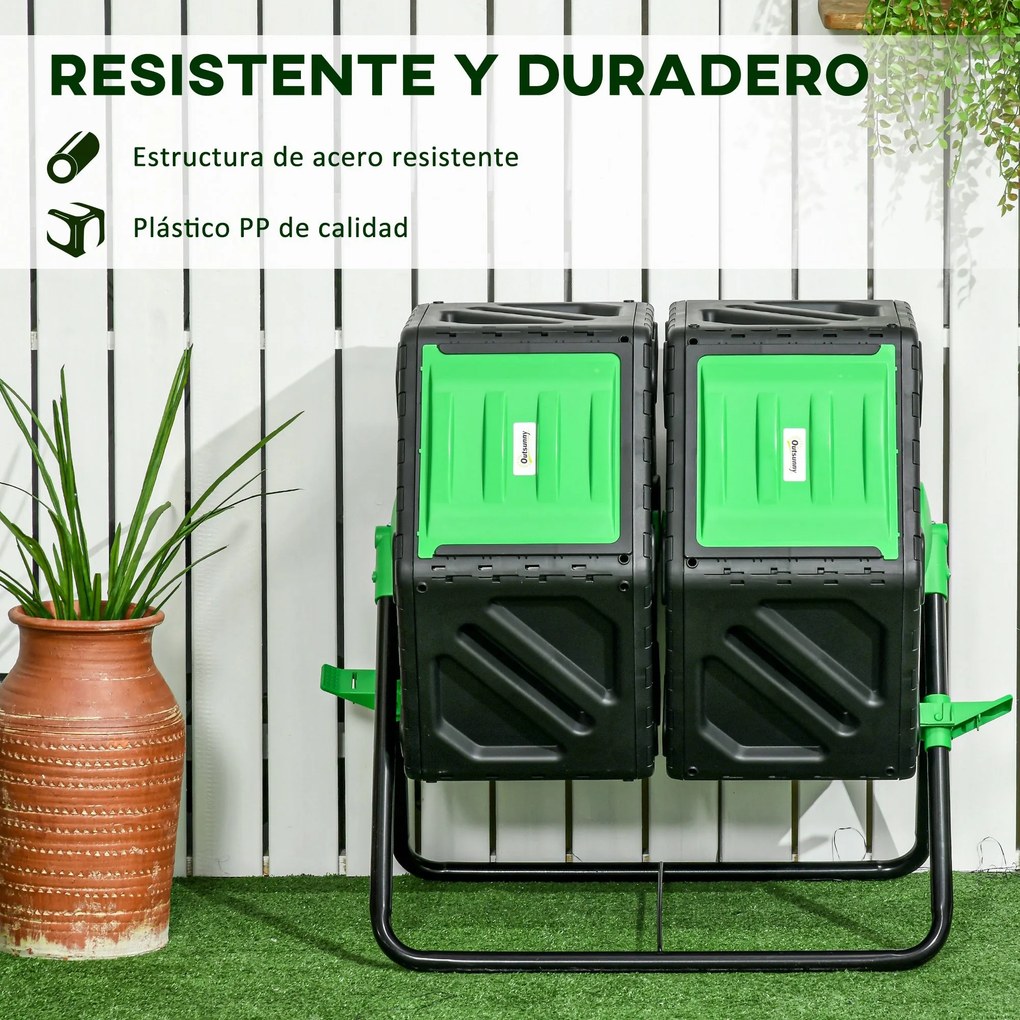 Outsunny 130L Dvoukomorový Rotující Komposter Zahradní Kompostér s Ventilačními Otvory a Ocelovými Nohy 67x60x77 cm Černý