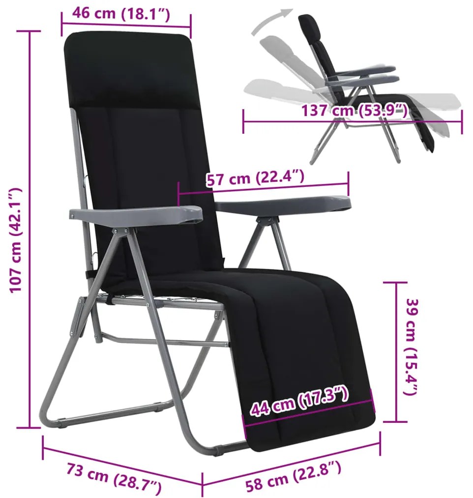 vidaXL Marketos Skládací zahradní židle s poduškami 2 ks černé