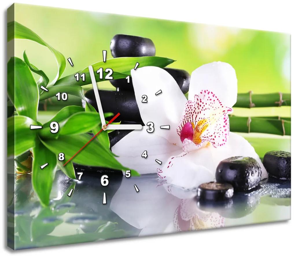 Gario Obraz s hodinami Bílá orchidej a kameny Rozměry: 100 x 40 cm
