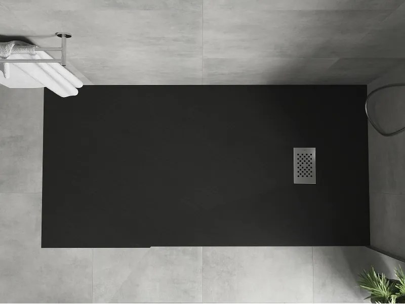 Mexen Hugo, obdélníková sprchová vanička SMC 170 x 80 cm, černá, ocelová krytka, 42708017-X