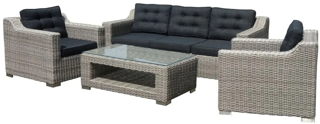 Sunfun Pauline Set lounge nábytku, 4 díly, kov, plast, polyratan, sklo, bambusově šedá, antracit