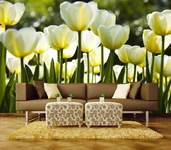 Pětidílná vliesová fototapeta Bílé tulipány, rozměr 375x250cm, MS-5-0127