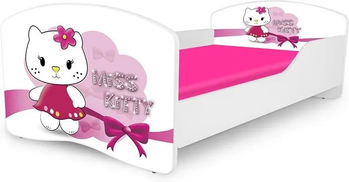 Dětská postel MISS KITTY s mašlí - rainbow - Rozměry postele délka 160 x šířka 80
