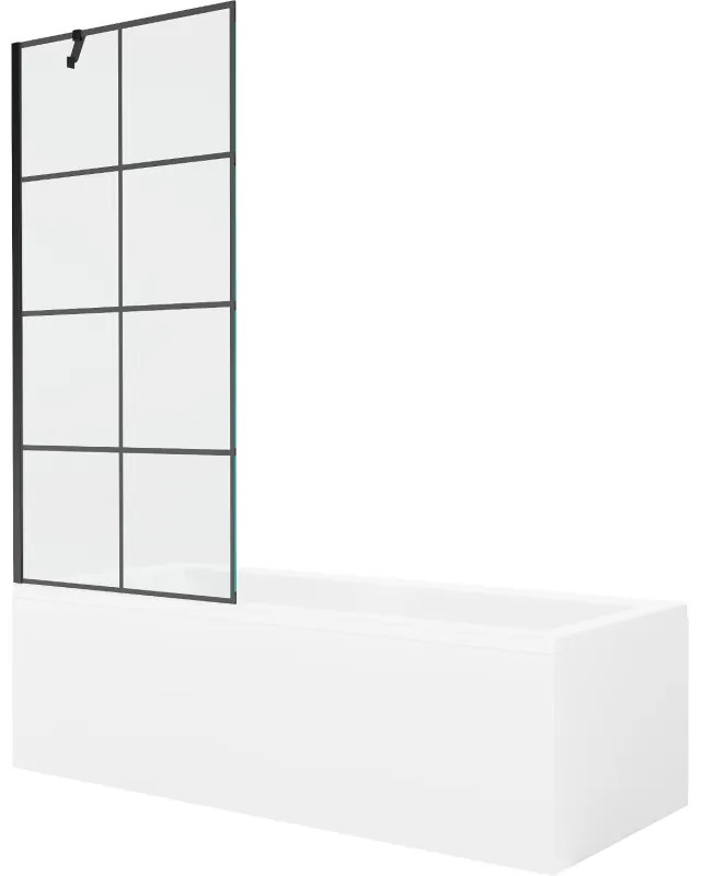 Mexen Cubik obdélníková vana 150 x 70 cm s pláštěm 1-křídlovou zástěnou 80 cm, Černý vzor - 550315070X9508007077