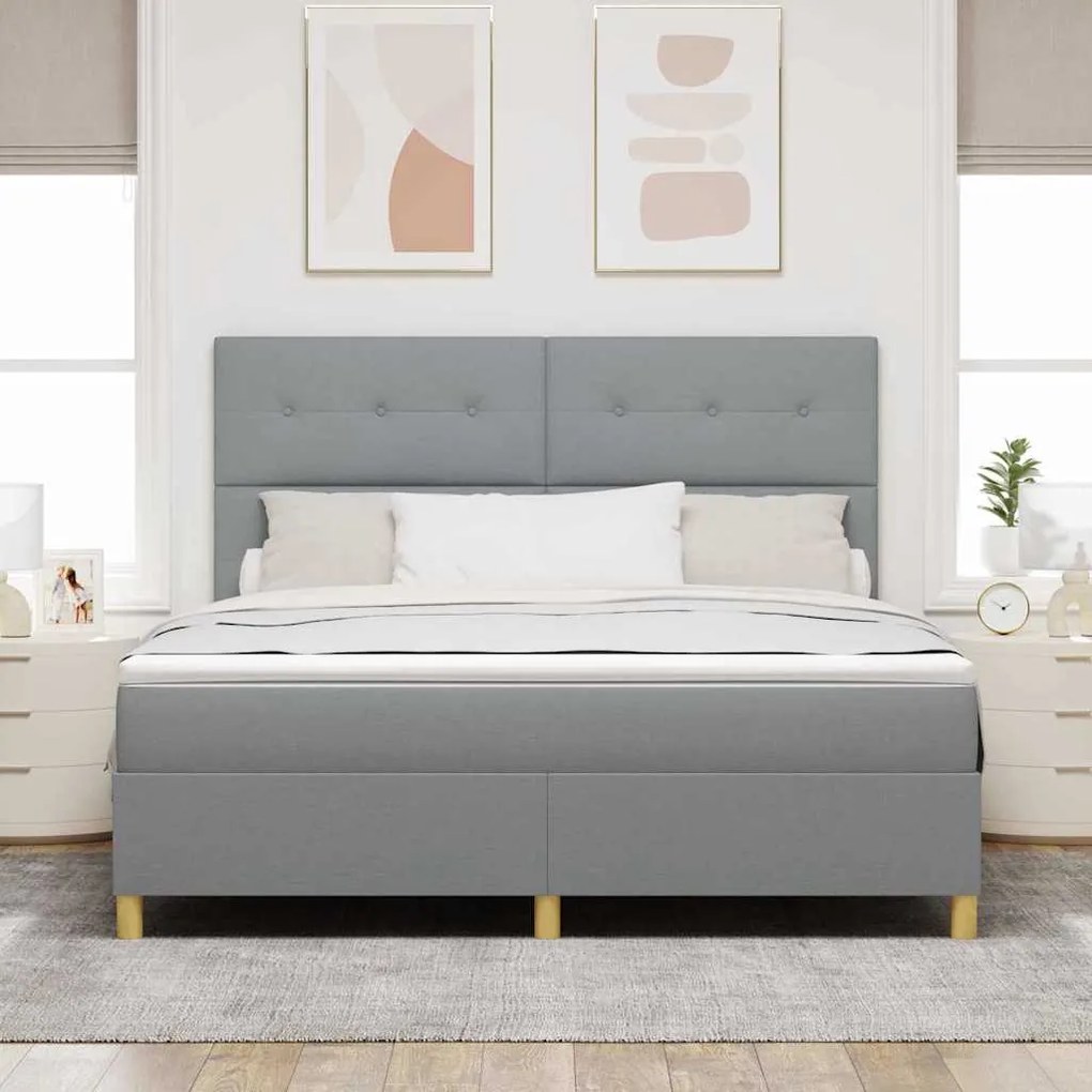 Postel s boxspringem s čelo Světle šedá 180 x 200 cm textil 3339637