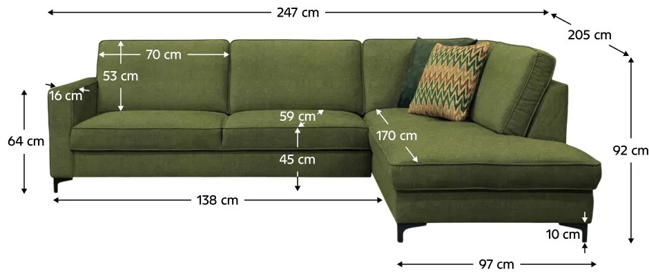 Kondela Rozkládací sedací souprava, olivová, pravá, ERMON ROH