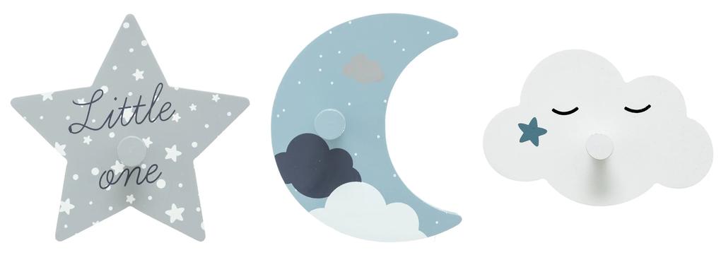 Atmosphera for Kids Dětský dřevěný věšák noční obloha 10 x 11 cm | 3 vzory Vzor: Měsíc