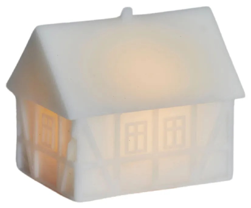 LED svítící Kodaňský hrázděný domeček, 9 × 6 × 8 cm, voskový, teple bílá, bílý,