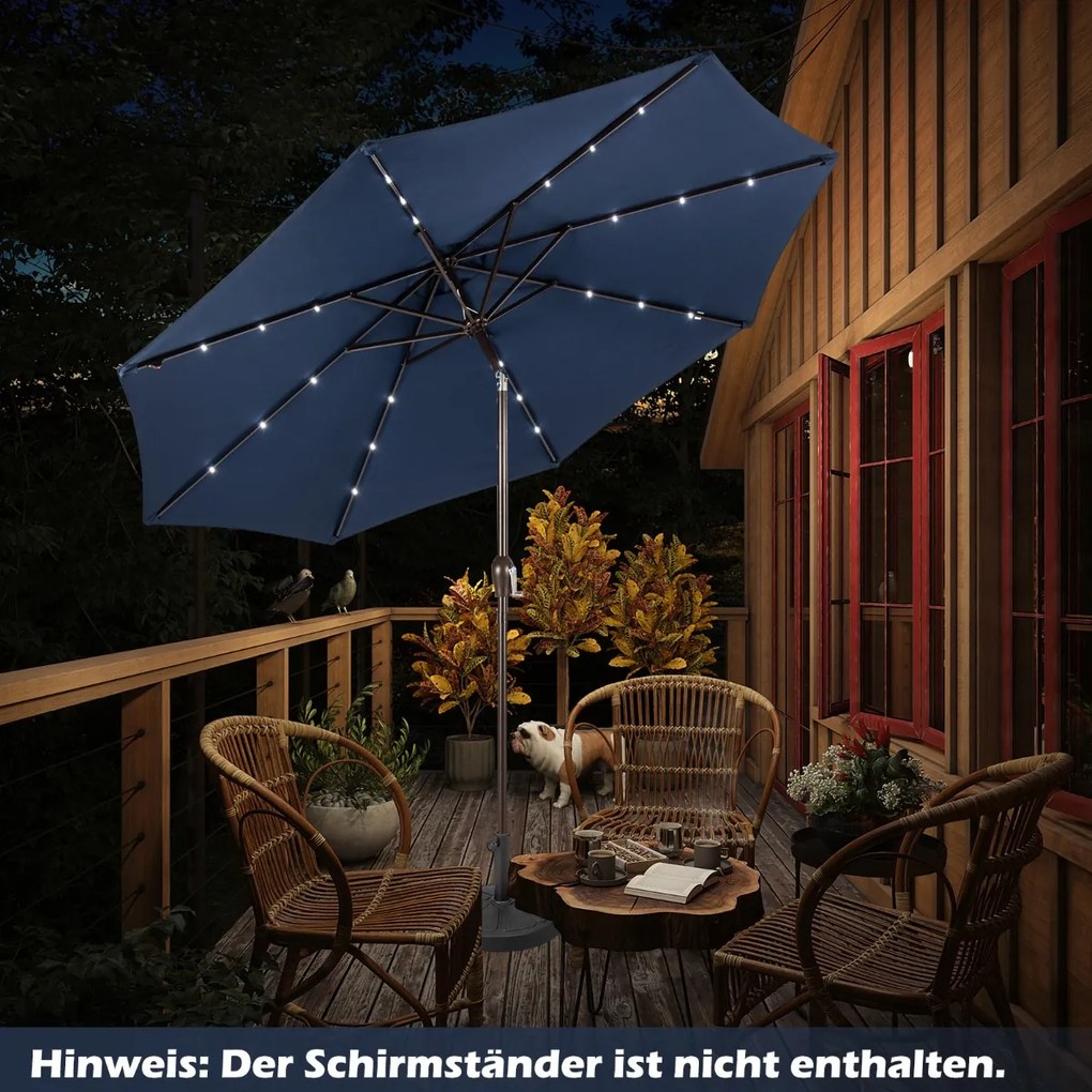 Costway LED osvětlení Konzolový deštník kulatý solární klika tmavě, tmavě modrá