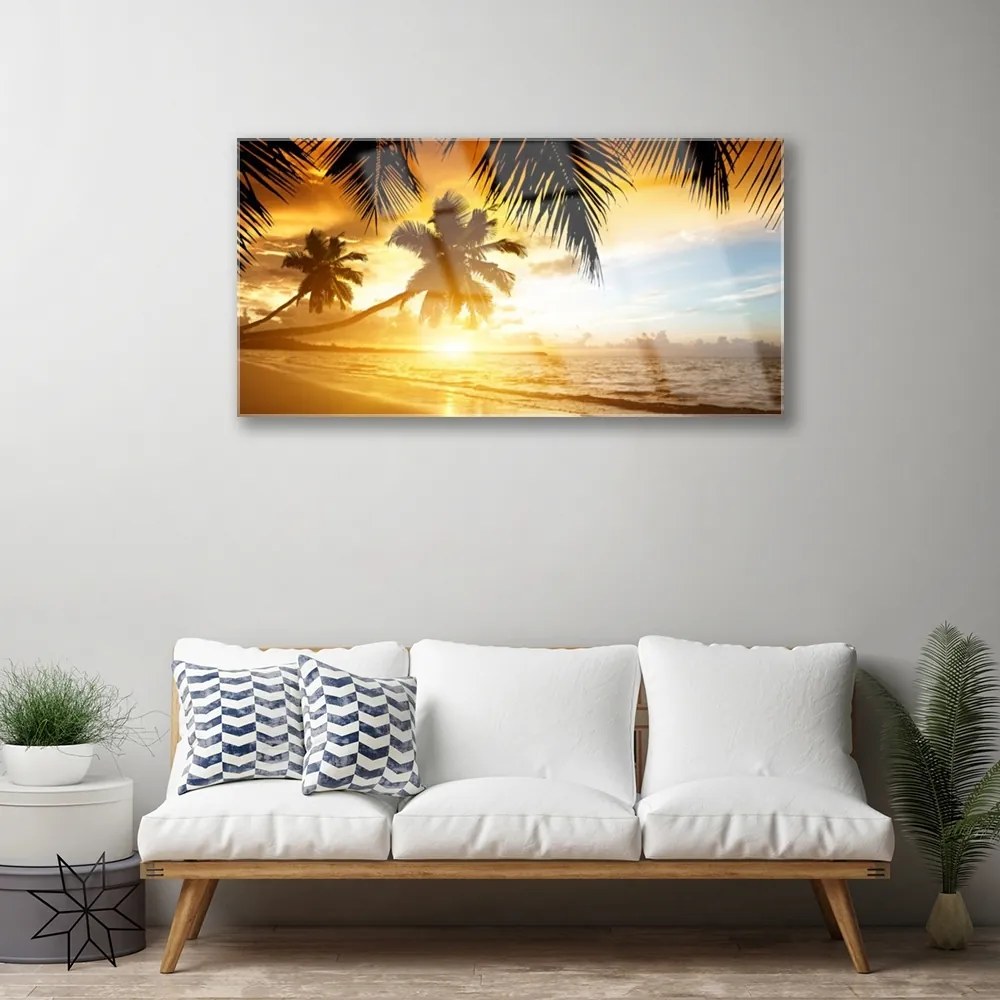 Obraz na skle Pláž Palma Moře Krajina 125x50 cm
