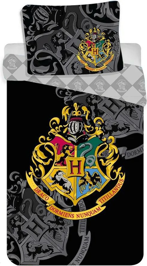 Jerry Fabrics Bavlněné povlečení 140x200 Harry Potter 6257 černošedý povlak na polštář 70x90