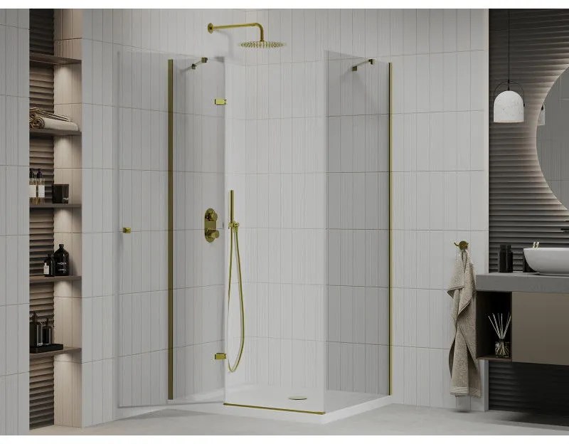 Mexen Roma sprchový kout 110 x 90 cm, 6mm sklo, zlatý profil-čiré sklo + slim sprchová vanička 5cm, 854-080-090-50-00-4010