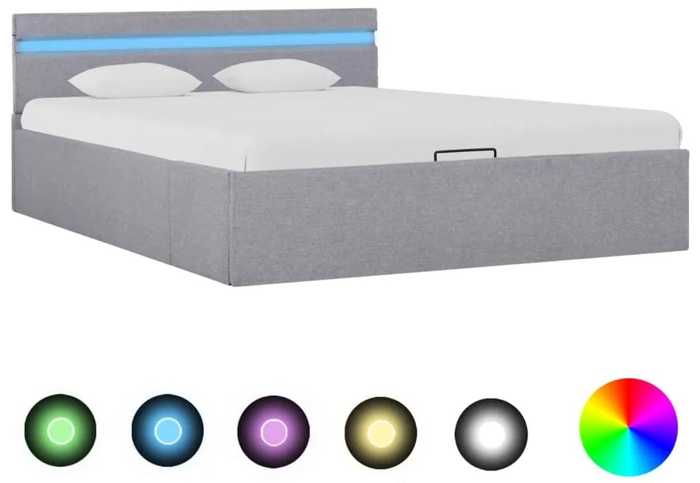 285608 vidaXL Rám postele úložný prostor LED světle šedý textil 120 x 200 cm