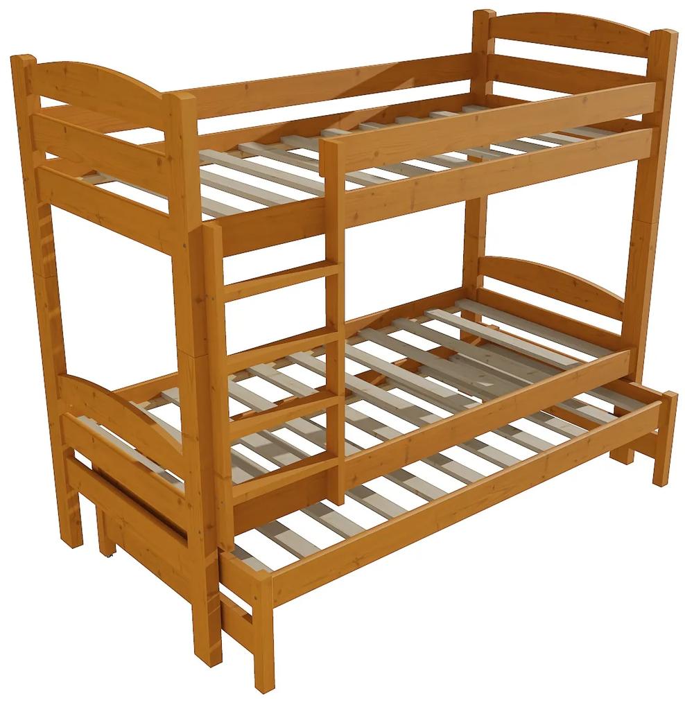 Vomaks Patrová postel s výsuvnou přistýlkou PPV 010 Rozměr: 90 x 200 cm, Barva: surové dřevo, Prostor mezi lůžky: 80 cm