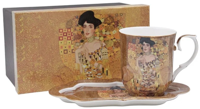 HOME ELEMENTS Porcelánový hrnek 360 ml s podtáckem, Klimt Adele