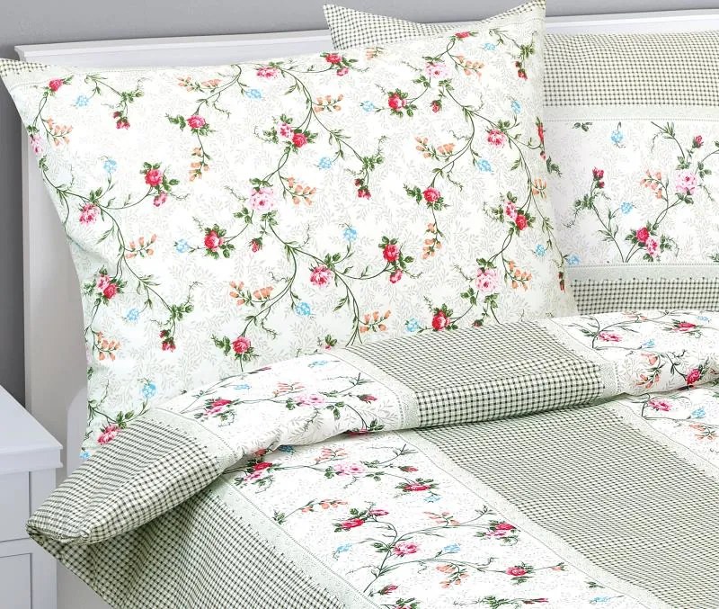Bellatex Bavlněné povlečení Zelená,Hnědá,Růžová 140x200 cm, 70x90 cm