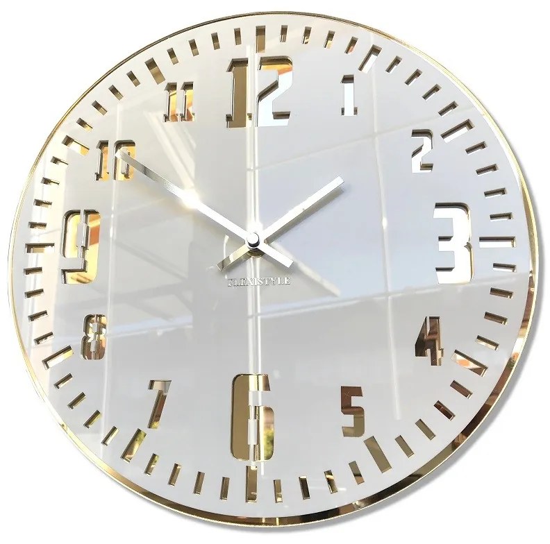 Nástěnné hodiny v retro stylu bílé barvy se zlatým ciferníkem