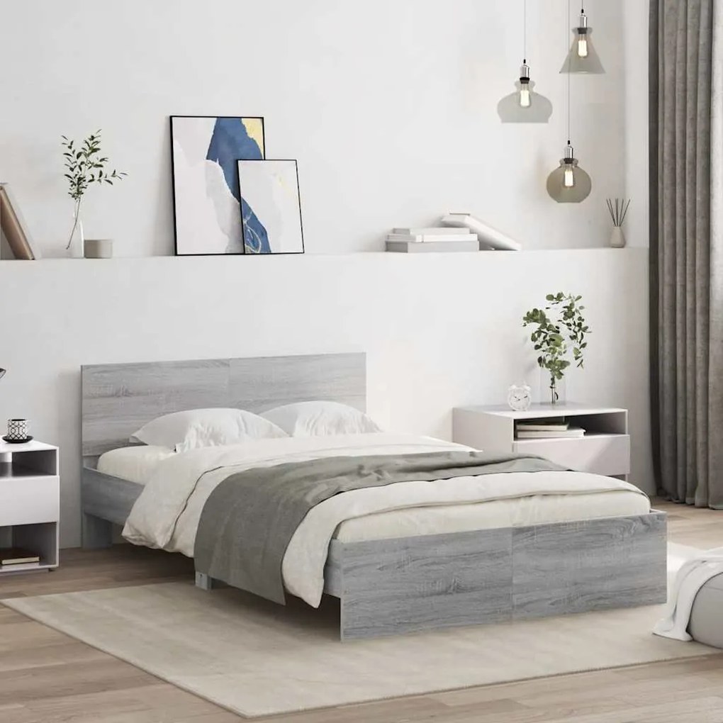 Rám postele s čelem a LED osvětlením šedý sonoma 135 x 190 cm 3207635